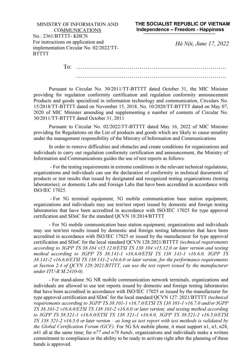 2361/BTTTT-KHCN Guidance for Circular 02/2022/TT-BTTTT